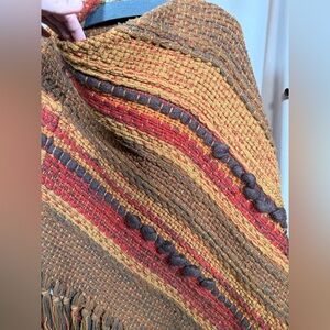 Handmade | Accessories | Vtg Handmade Thick Knit Fringe Poncho Red ...